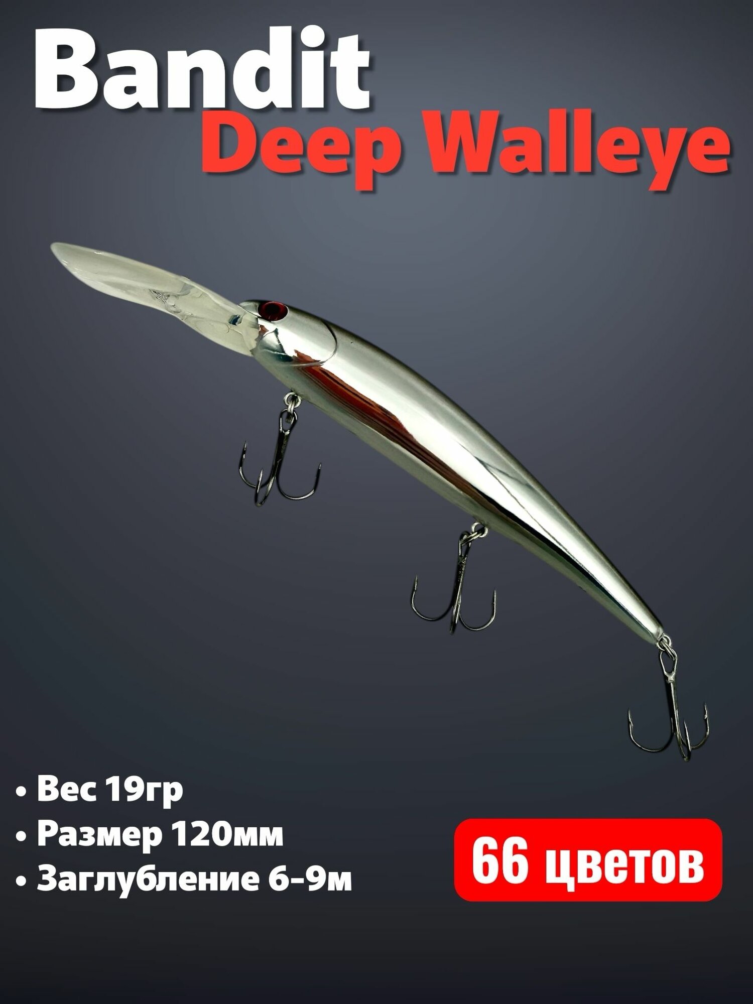 Воблер Bandit Deep Walleye 6-9м 120мм, воблер для троллинга