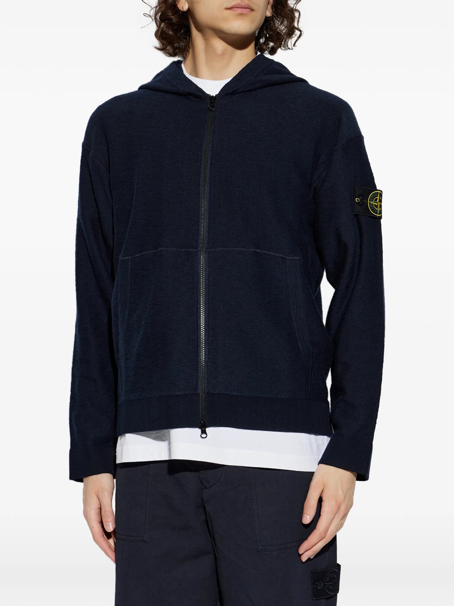 Кардиган Stone Island Logo-patch hoodie, размер M, Синий принт — фото 1