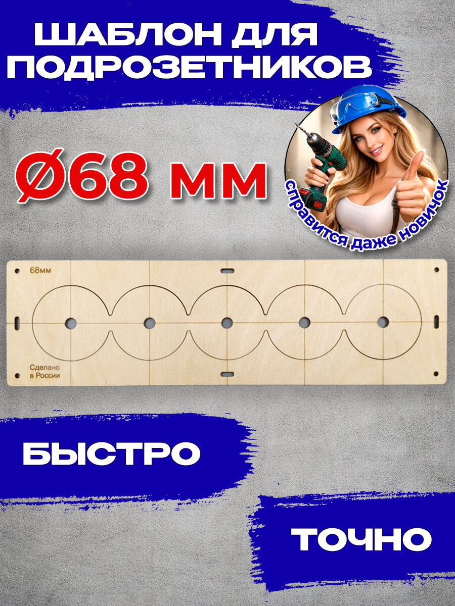 Шаблон для подрозетников 68 мм кондуктор для сверления 5 розеток