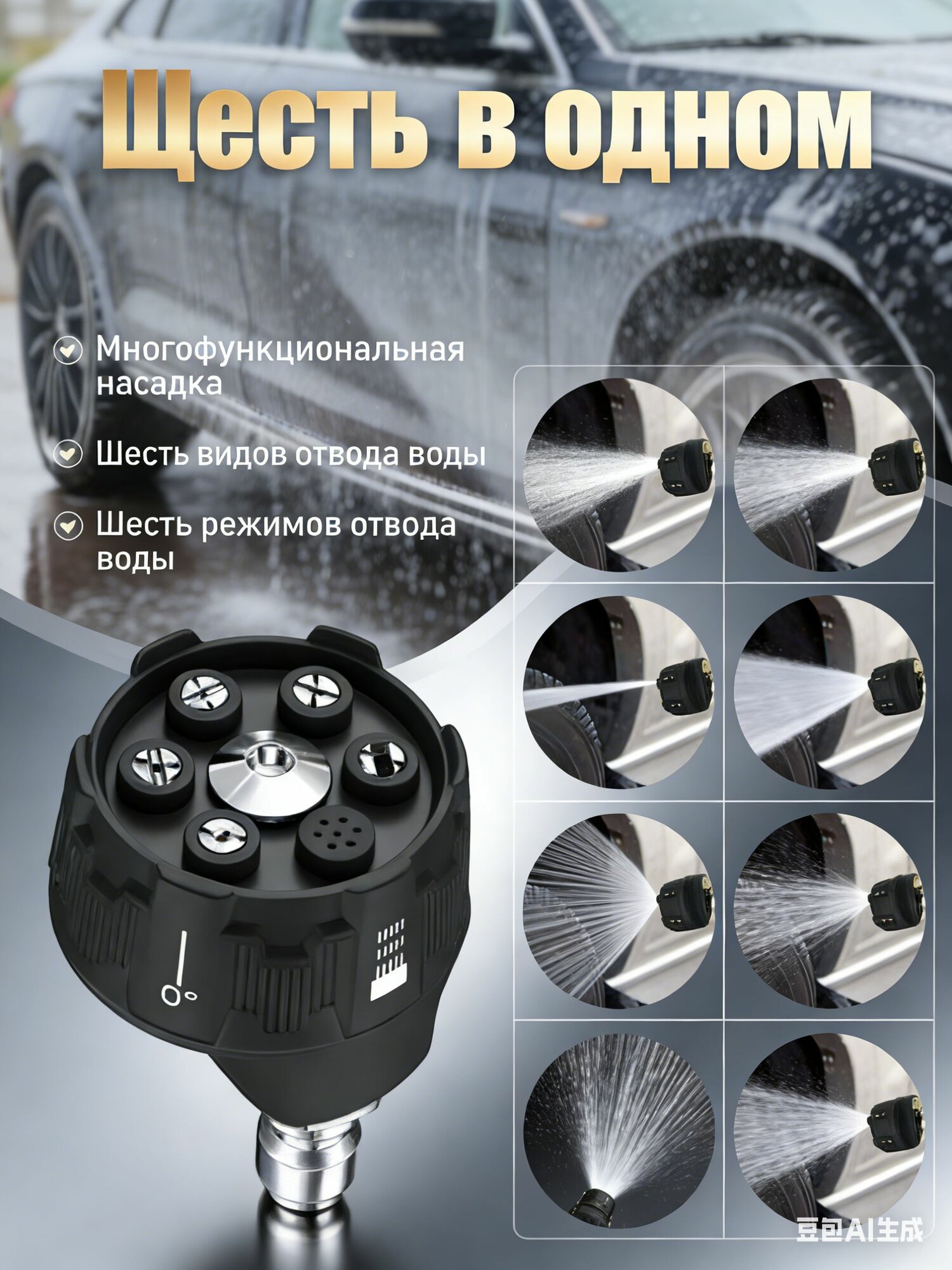 Многофункциональная насадка 6 в 1 для мойки авто