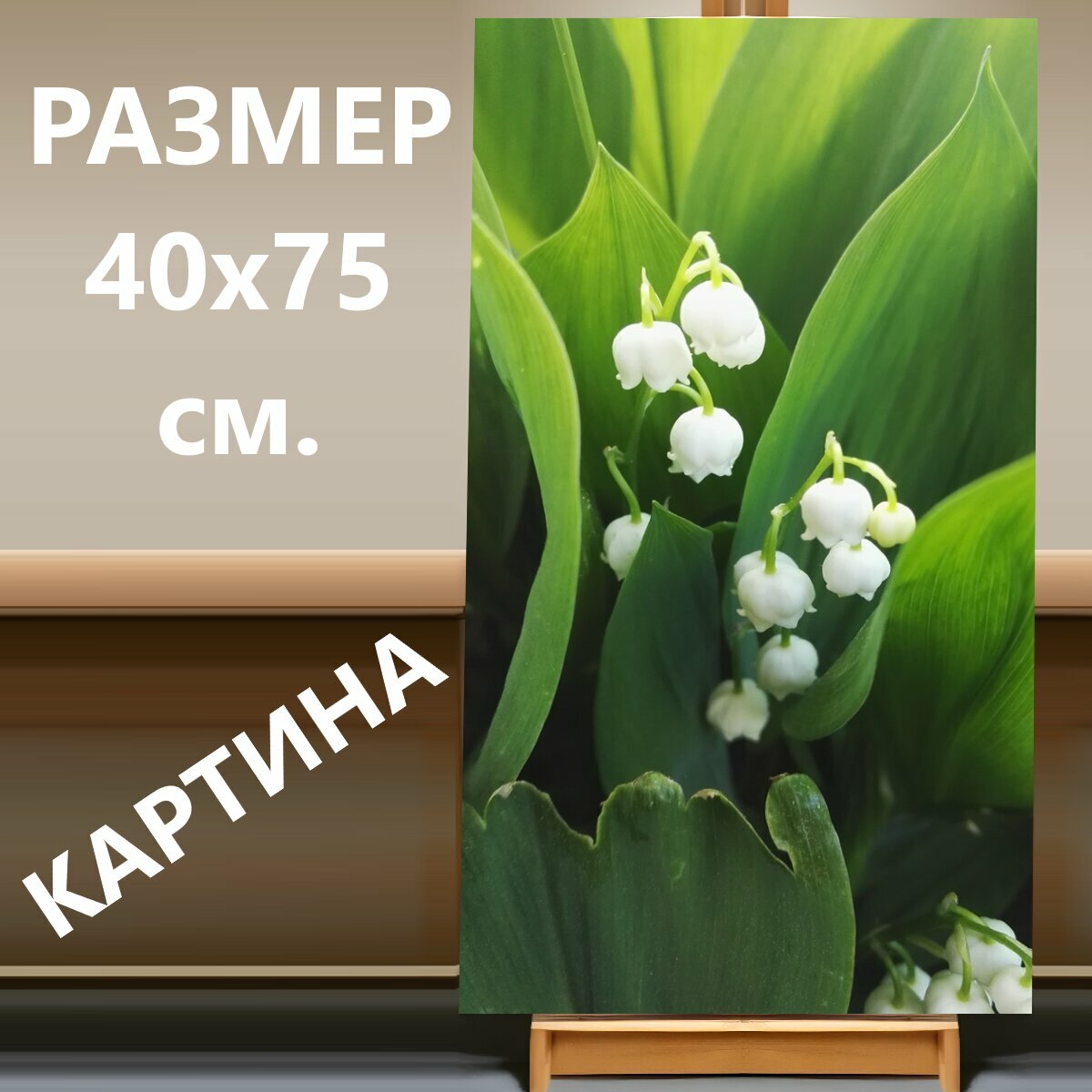 Картина на холсте "Ландыши, цветы, белый" на подрамнике 75х40 см. для интерьера
