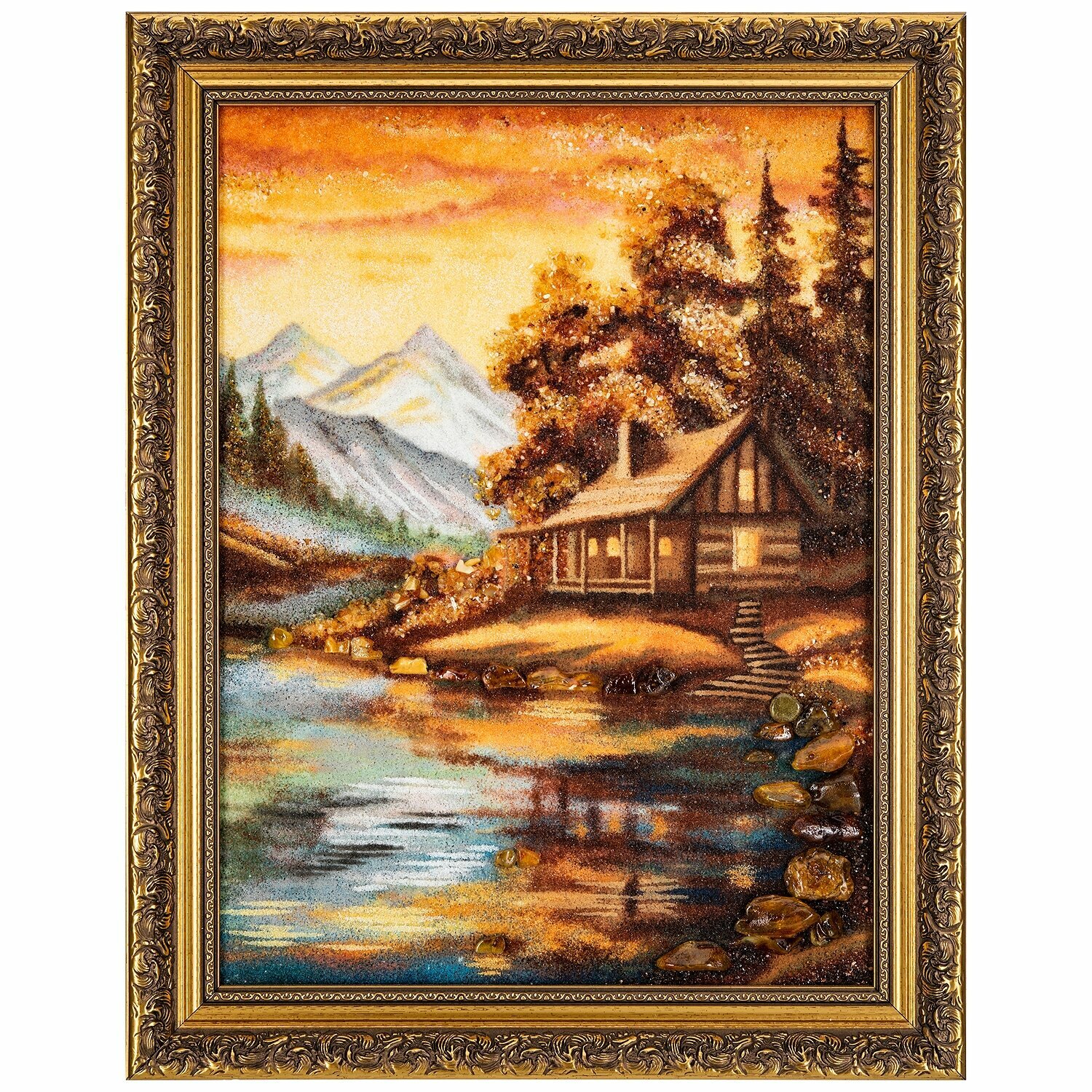 300362-НП Картина Янтарная "Домик у озера" 30*40см