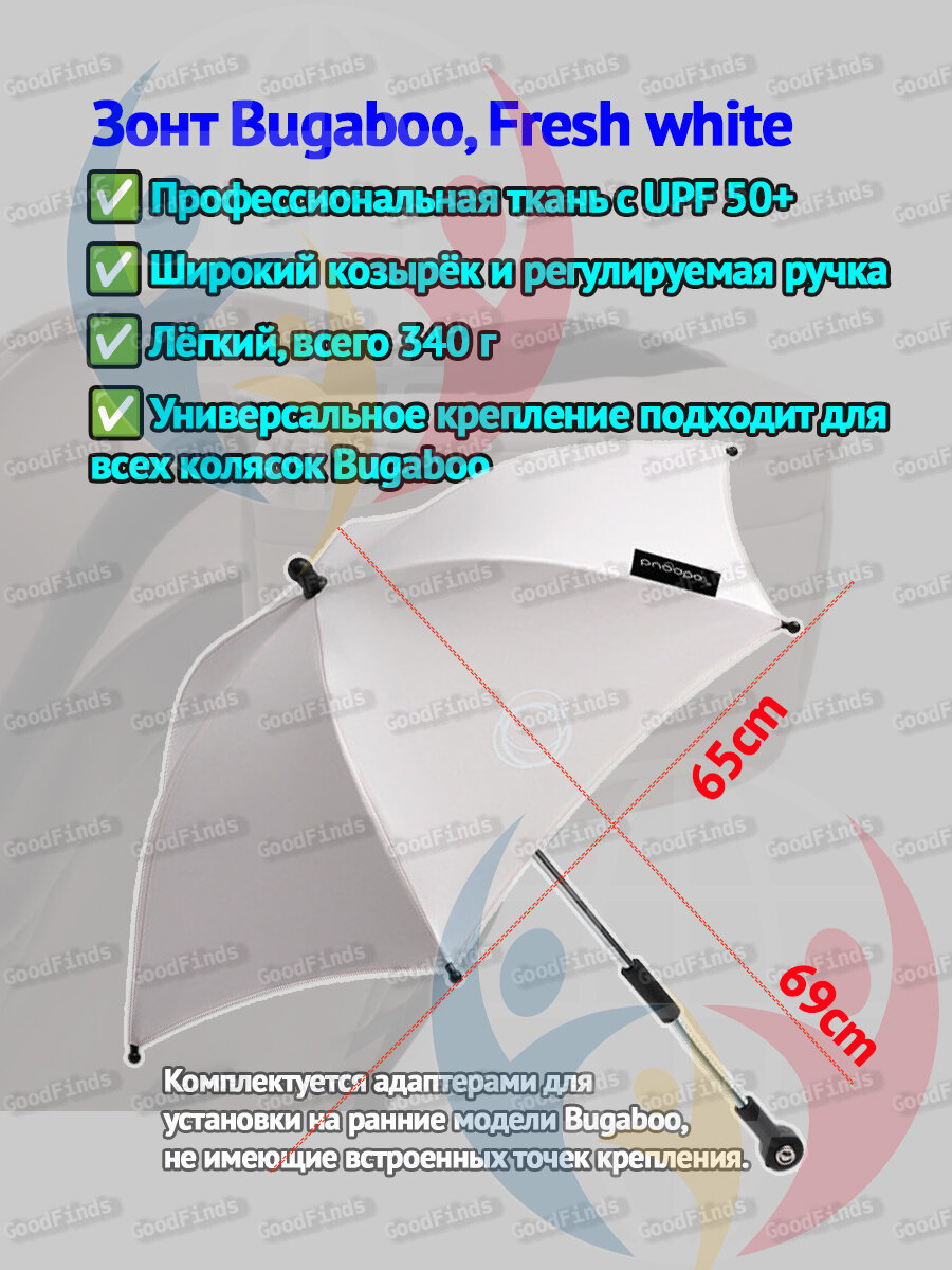 Зонт для коляски Bugaboo, в комплекте с адаптером, черный/Зеленый/белый/синий