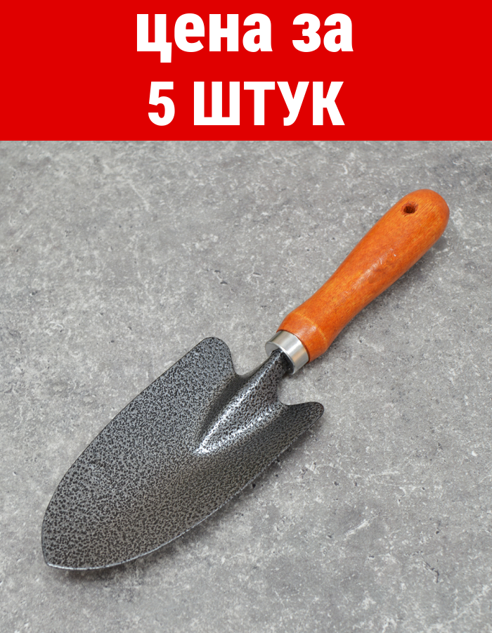 Комплект 5 шт, Совок посадочный узкий с деревянной ручкой, 24см