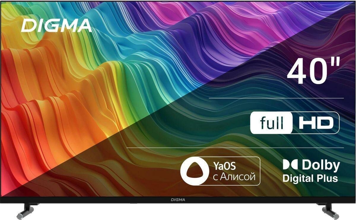 Телевизор LED Digma 40 DM-LED40SBB33 Яндекс. ТВ Frameless черный FULL HD 60Hz DVB-T DVB-T2 DVB-C DVB-S DVB-S2 USB WiFi Smart TV