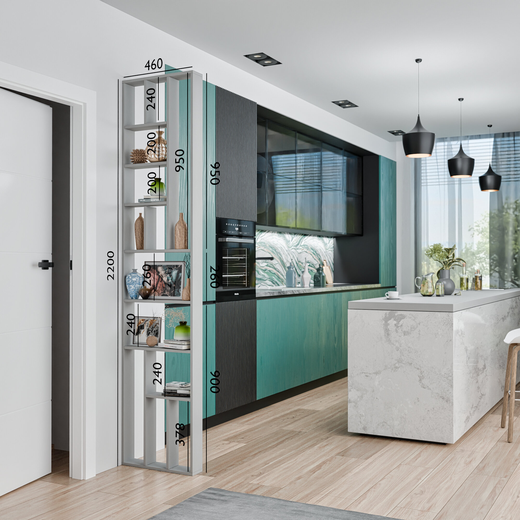 Реечная перегородка для зонирования пространства 460 мм, Светло-серый, ЛДСП