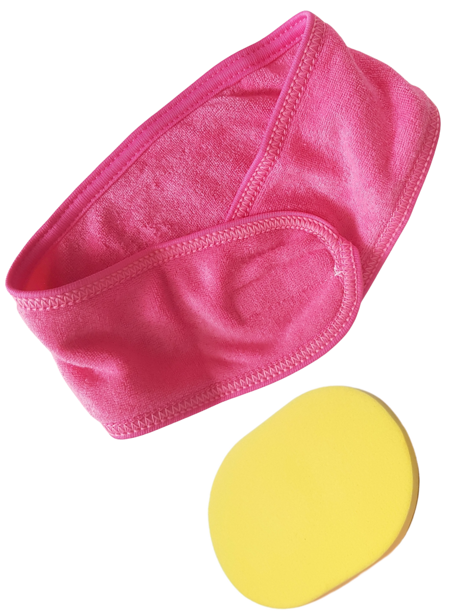 Повязка для волос на липучке, L 590 мм многоразовая и спонж для умывания, набор KF №2.