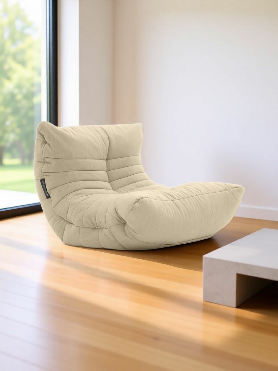 Бескаркасное дизайнерское кресло для отдыха дома aLounge - Acoustic Sofa - Eco Weave (шенилл, бежевый) - лаунж мебель в гостиную, спальню, детскую, офис, на балкон