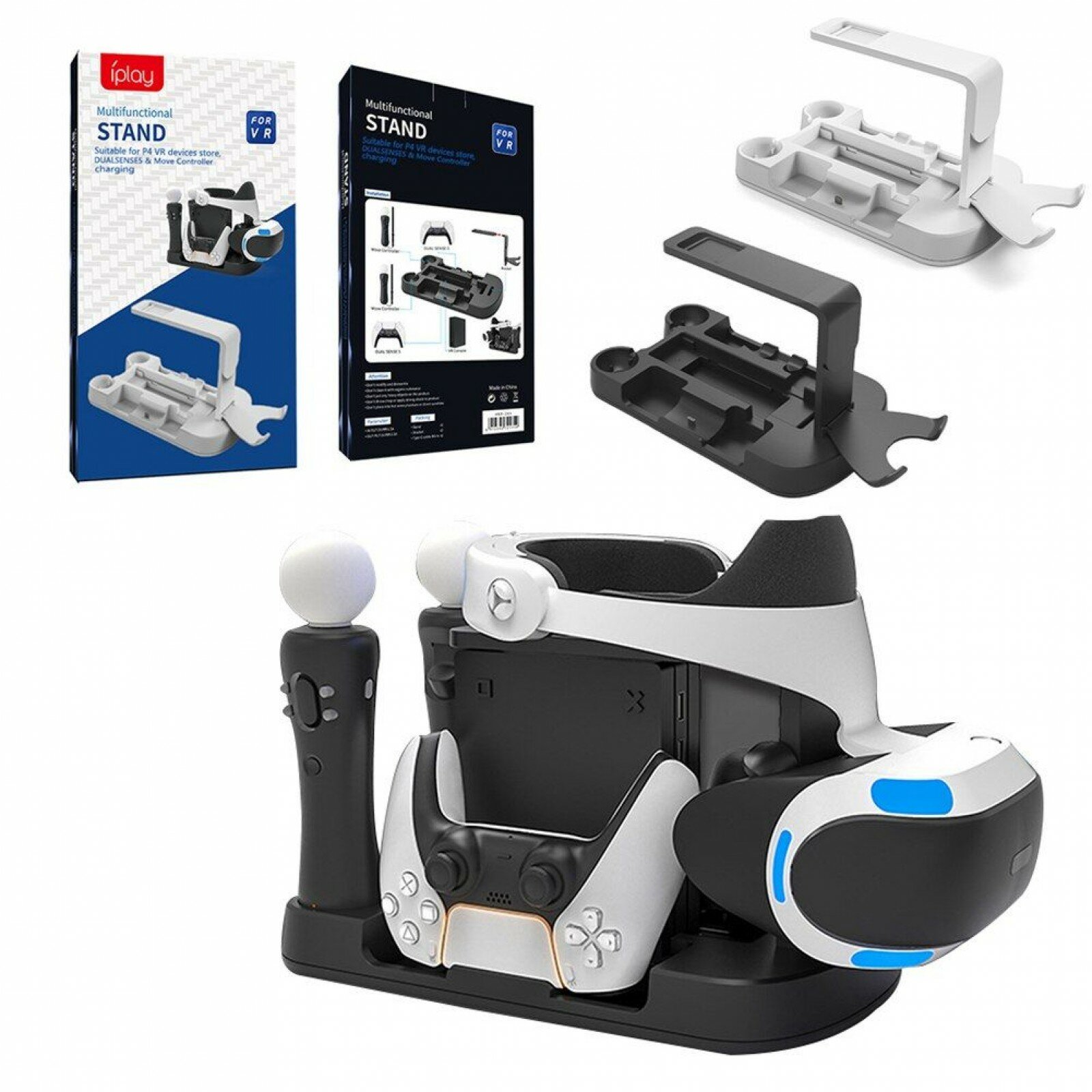 Подставка с зарядным устройством MyPads 6 в 1 для VR шлема, процессора, 2 PS Move и 2 геймпадов DualSense для PS4/PS5