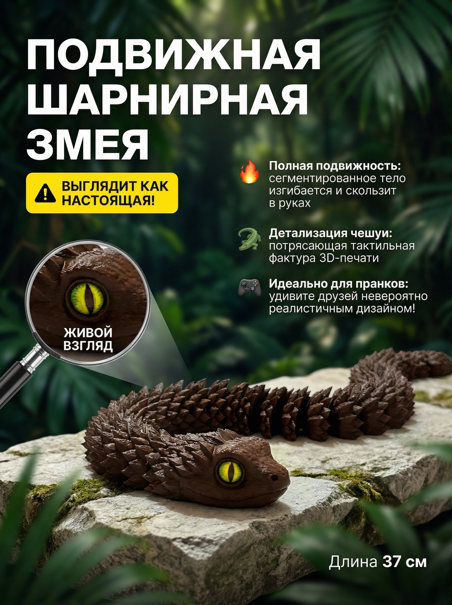 3д игрушка подвижная змея