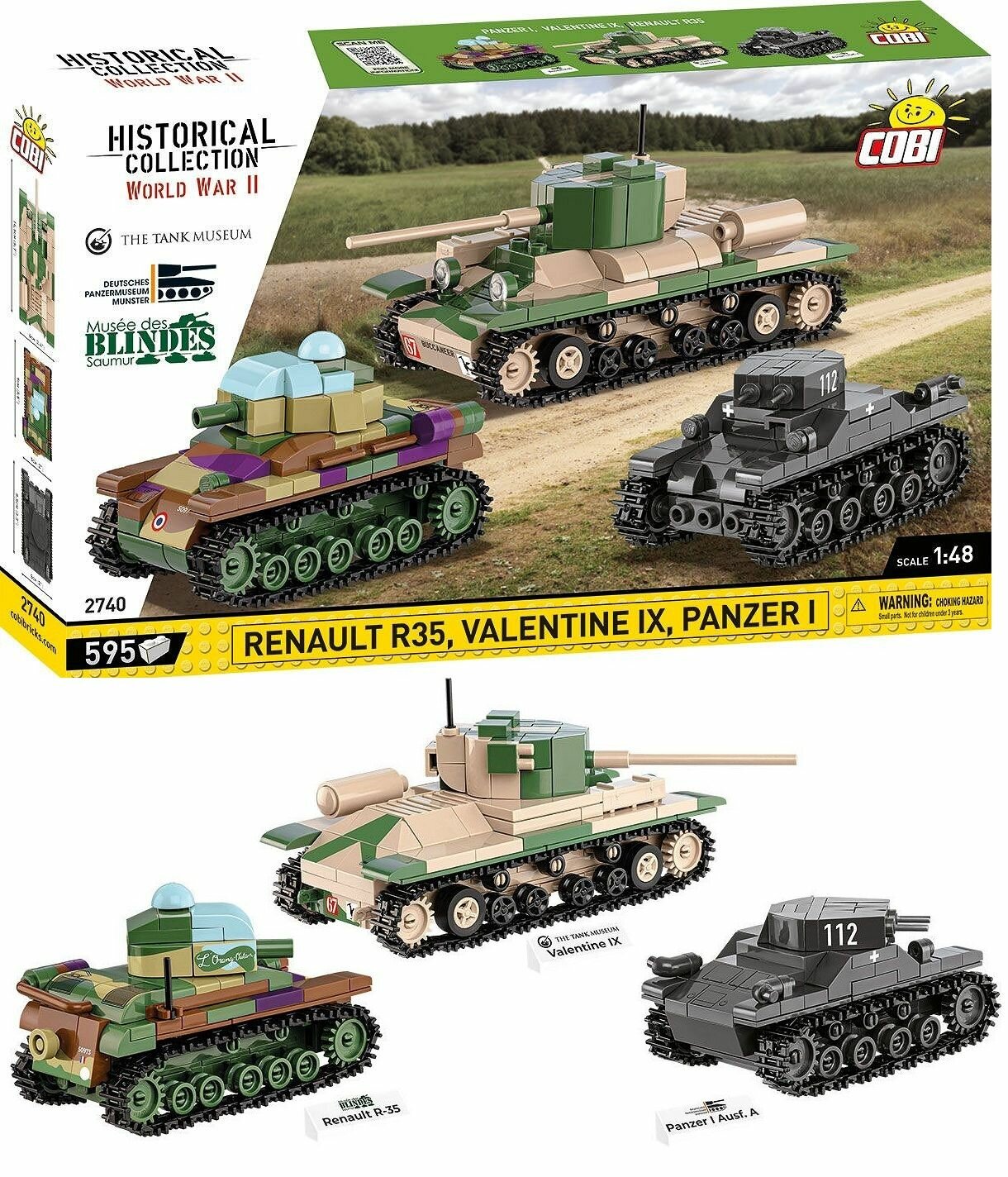 Конструктор Cobi Historical Collection World War II - Набор из 3 танков Renault R35, Valentine IX, Panzer I , 595 эл. - 2740