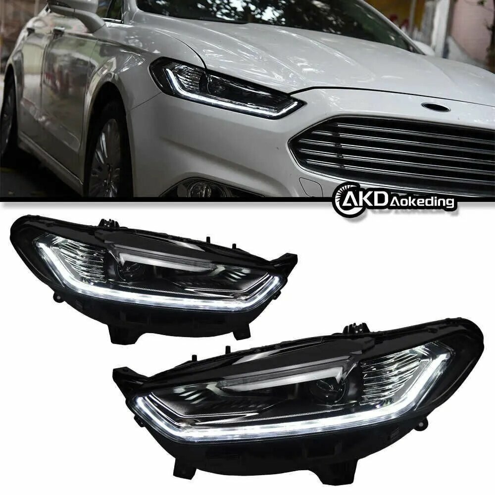 Фары автомобильные, 2 шт, арт. Подходит для 13-16 моделей Ford Mondeo. Комплект фар с LED-двойными линзами и дневными ходовыми огнями.