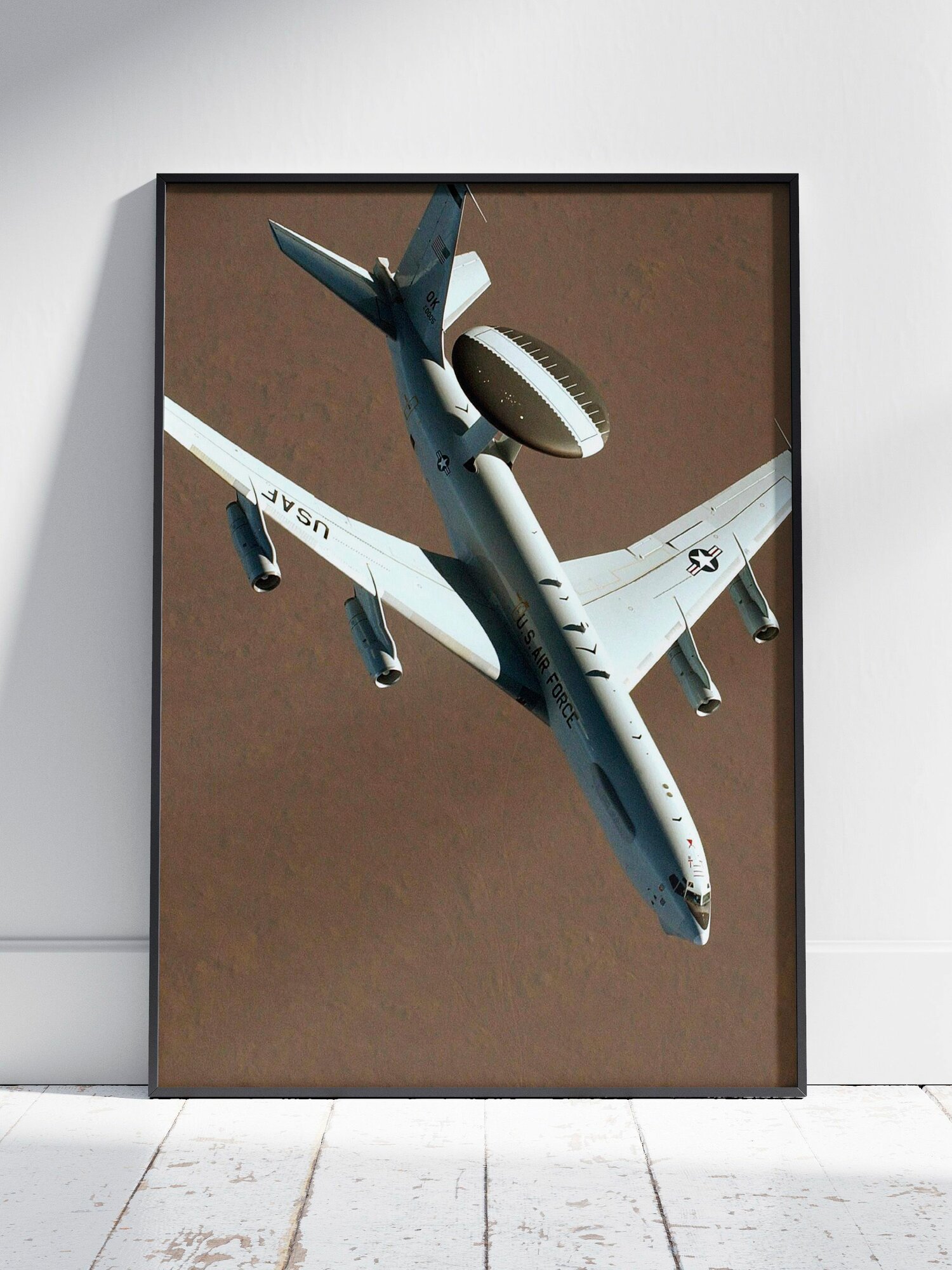 Плакат на стену для интерьера Техника и транспорт (Боинг E 3 Сентри AWACS - Boeing E 3 Sentry AWACS) - Постер по транспорту формата A4 (21x30 см)