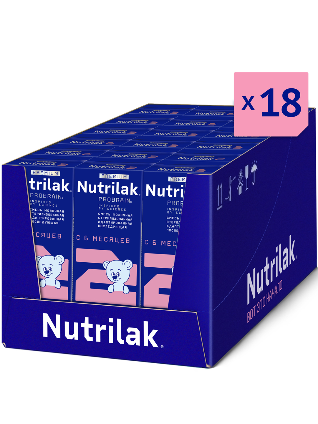 Детская смесь Nutrilak Premium 2 готовая, с 6 месяцев, 200млх18шт