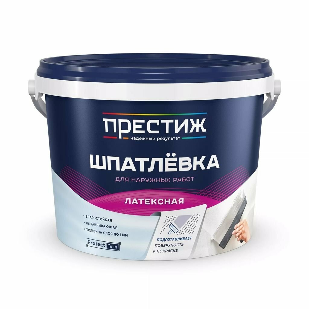 Шпатлевка Престиж латексная финишная для внутренних и наружных работ, белая, 5 кг. Готовая смесь для стен и потолков