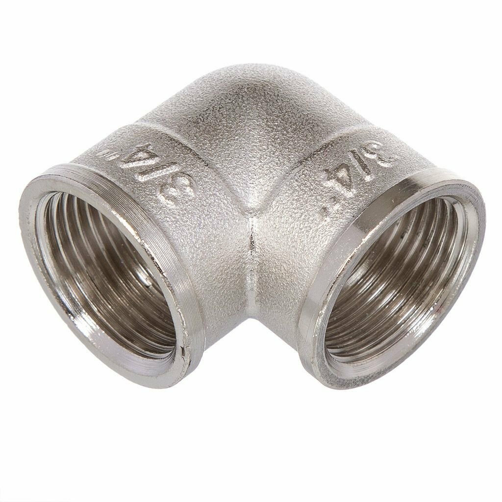 Уголок 1/2 дюйма 90 градусов РосТурПласт никелированный латунный г-г для водоснабжения и отопления, артикул 25178