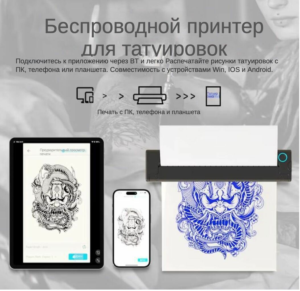 Портативная термопечать формата А4 по технологии Bluetooth без использования чернил; татуировка, офис