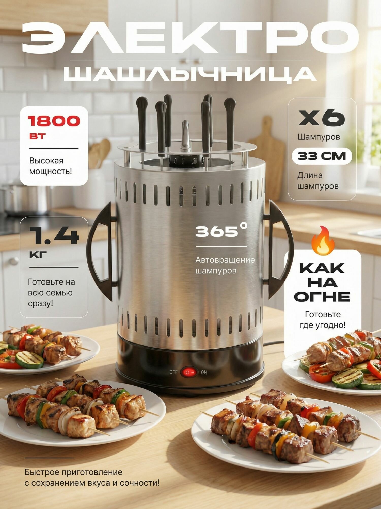 Шашлычница электрическая домашняя / Электрошашлычница вертикальная для дома