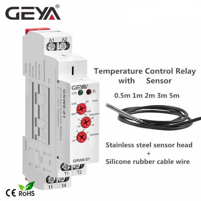 GEYA GRW8 реле контроля температуры 16A 24-240В AC/DC