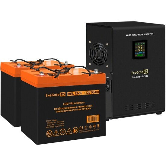 Комплект ИБП Exegate FineSine SX-2500. LCD. AVR.2SH + Батарея 55Aч, 2 шт. 2500VA/1800W, EX296616RUS