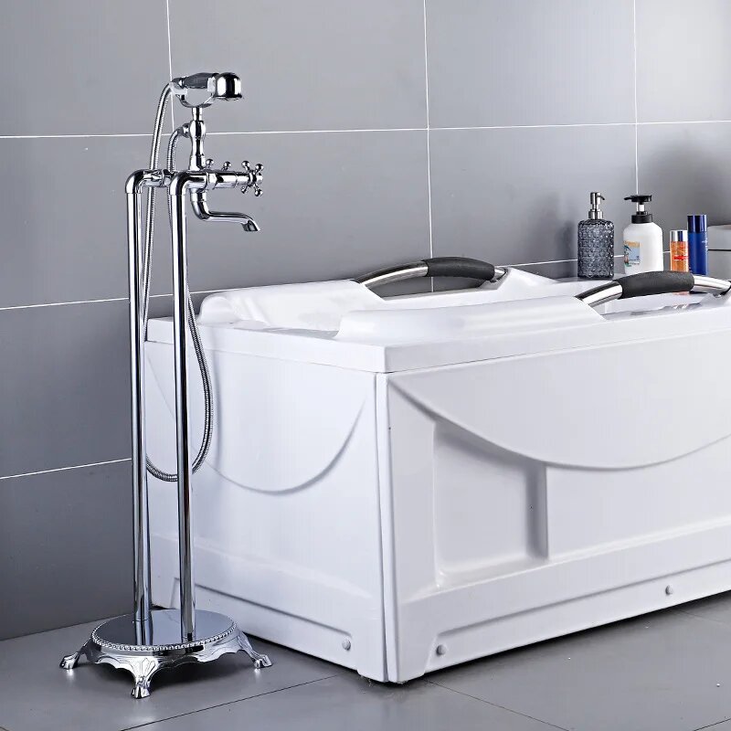 Ручка для ванны из латунницы, смесители для ванной, полевые смесители с 360-градусным вращением, ручной душ typu телефона, антикварный набор для душа и ванны-Хром