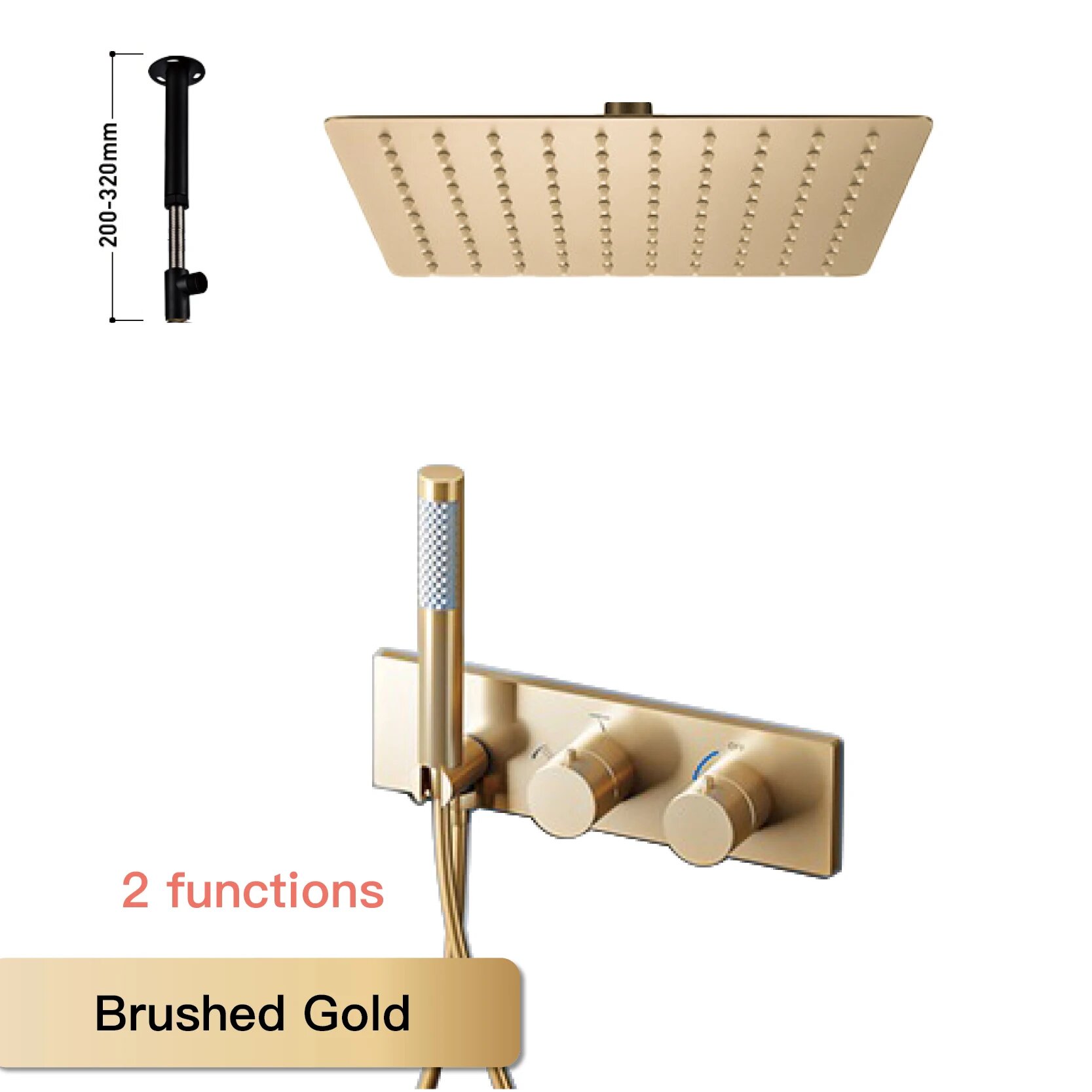 Современная черно-бронзовая ванная термостатическая потолочная душевая система на настенной монтаж с 3-функциональным водопадным краном для холодной и горячей воды-2 рисованный золото