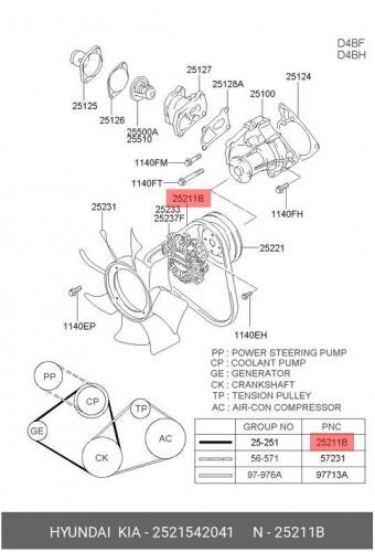 Ремень приводной hyundai porter h100 h-1 Hyundai / Kia (Mobis) 2521542041 : Hyundai