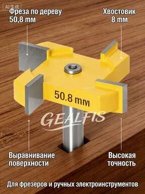 Фреза по дереву 50,8 мм, выравнивание поверхности, хвостовик 8 мм, для фрезеров и ручного оборудования
