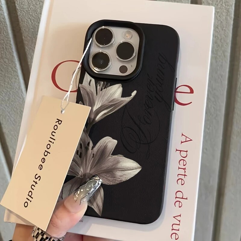 Чехол для телефона с узором «Лилия» в стиле рисунка тушью для iPhone 17 Pro Max 16 iPhone17, черный