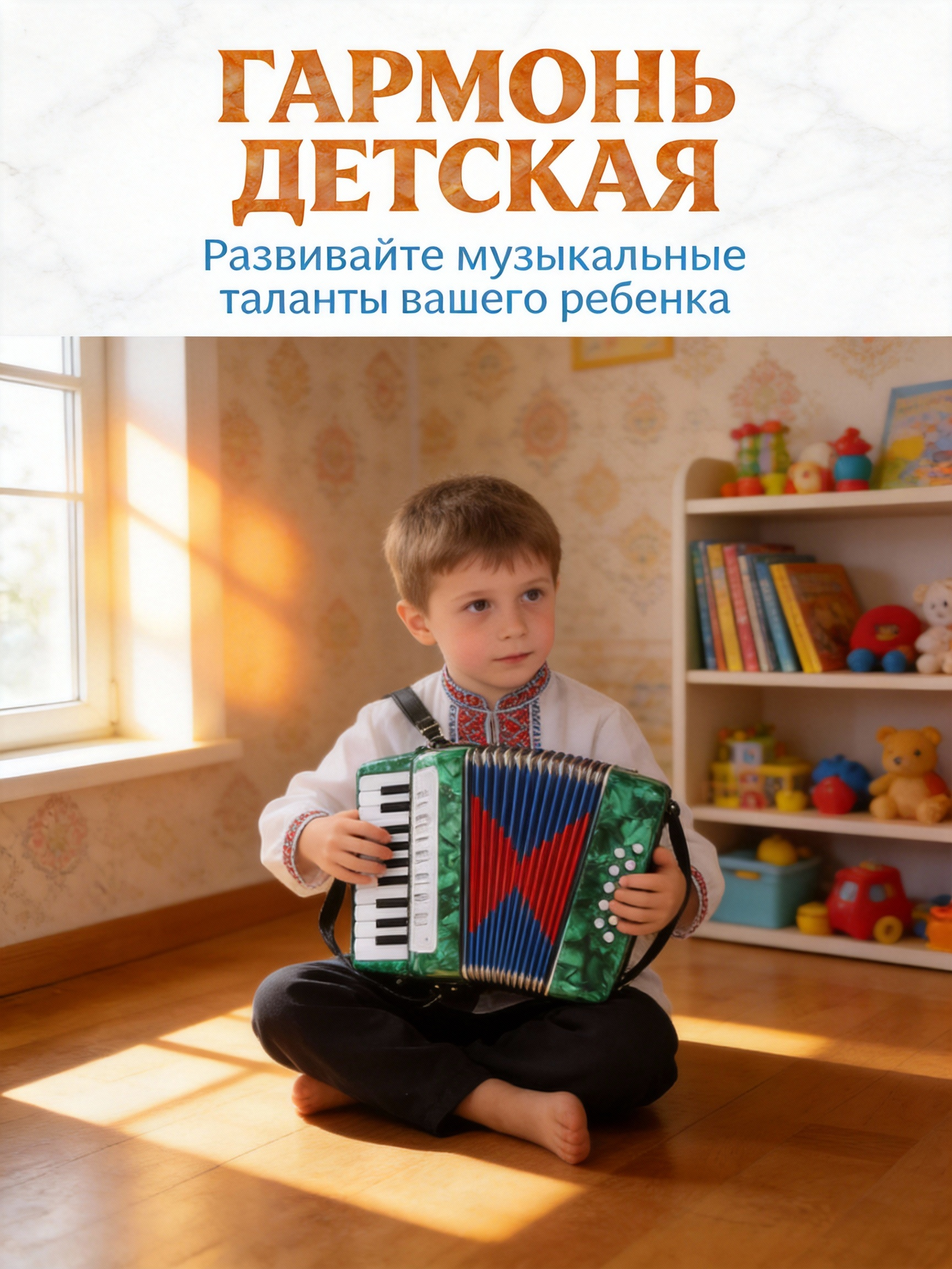 Детский аккордеон, компактный портативный дизайн с 17 клавишами и 8 басами, мягкий звук, корпус ABS и прочный ремешок с пряжкой для детей от 3 лет