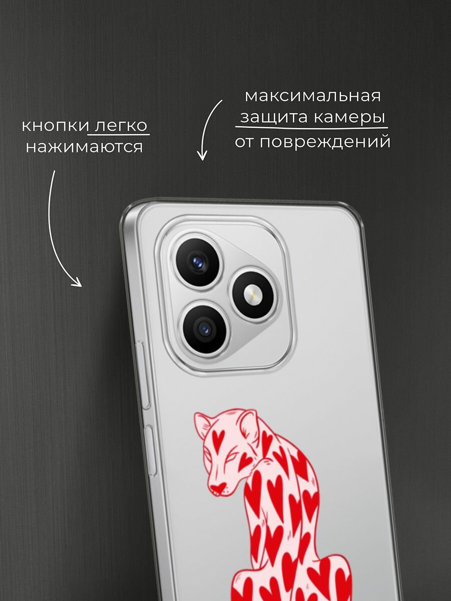 Чехол на Honor X8d / Хонор X8d с принтом Heart panther 2, прозрачный — фото 1