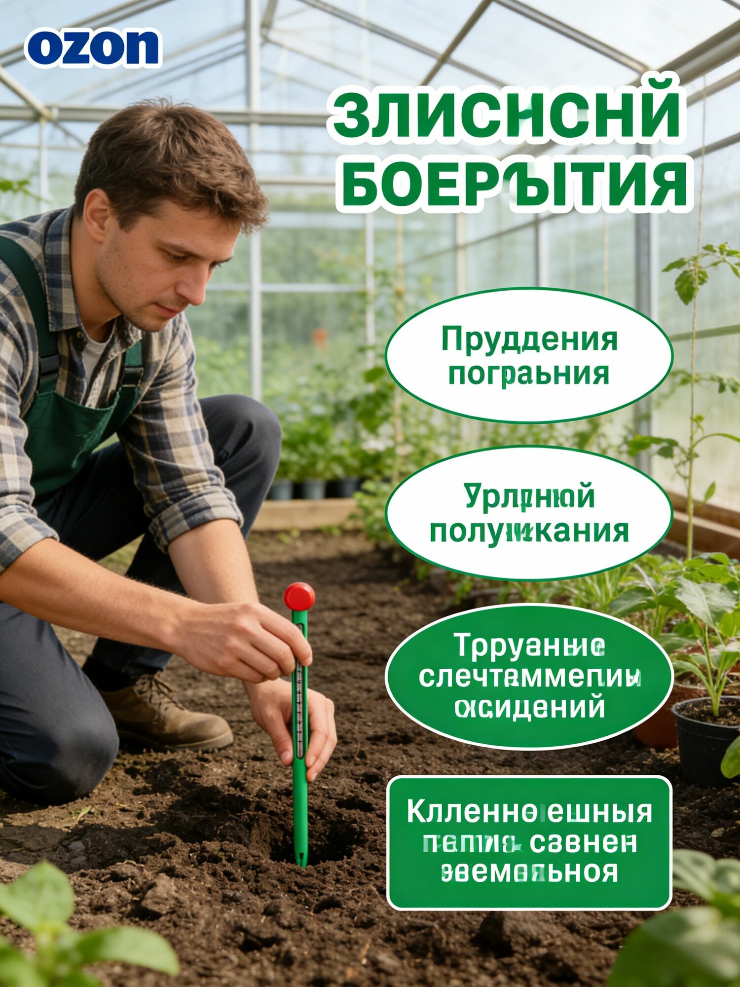 Термометр для почвы ZM1147, -10C-80 C, зеленый с красной крышкой