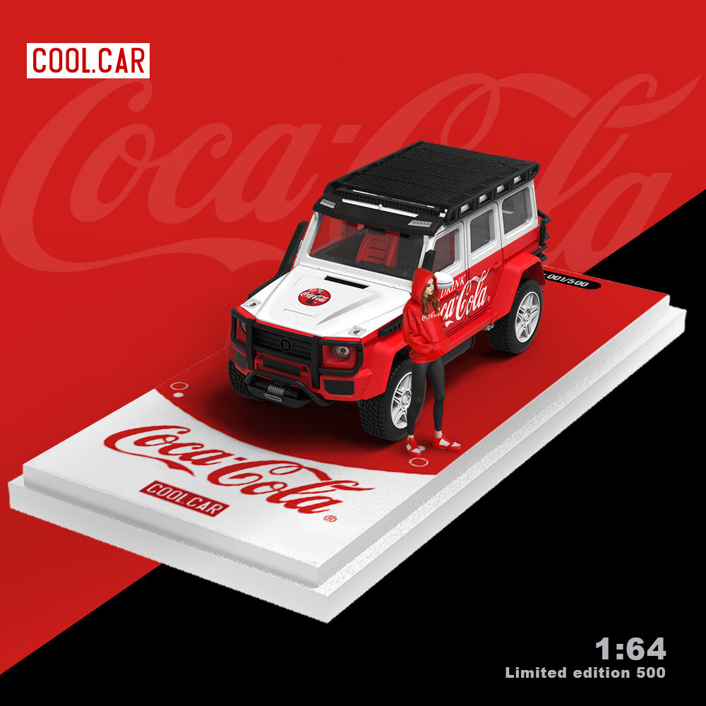 Модель автомобиля 1:64 масштаба Mercedes-AMG G550 с дизайном Coca-Cola красно-белый с фигуркой сплавная копия