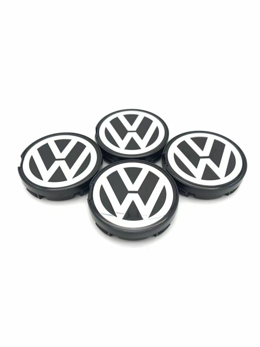 Колпаки ступичные Volkswagen 56 мм — комплект 4 шт с логотипом VW, ABS+алюминий, глянец, для большинства моделей