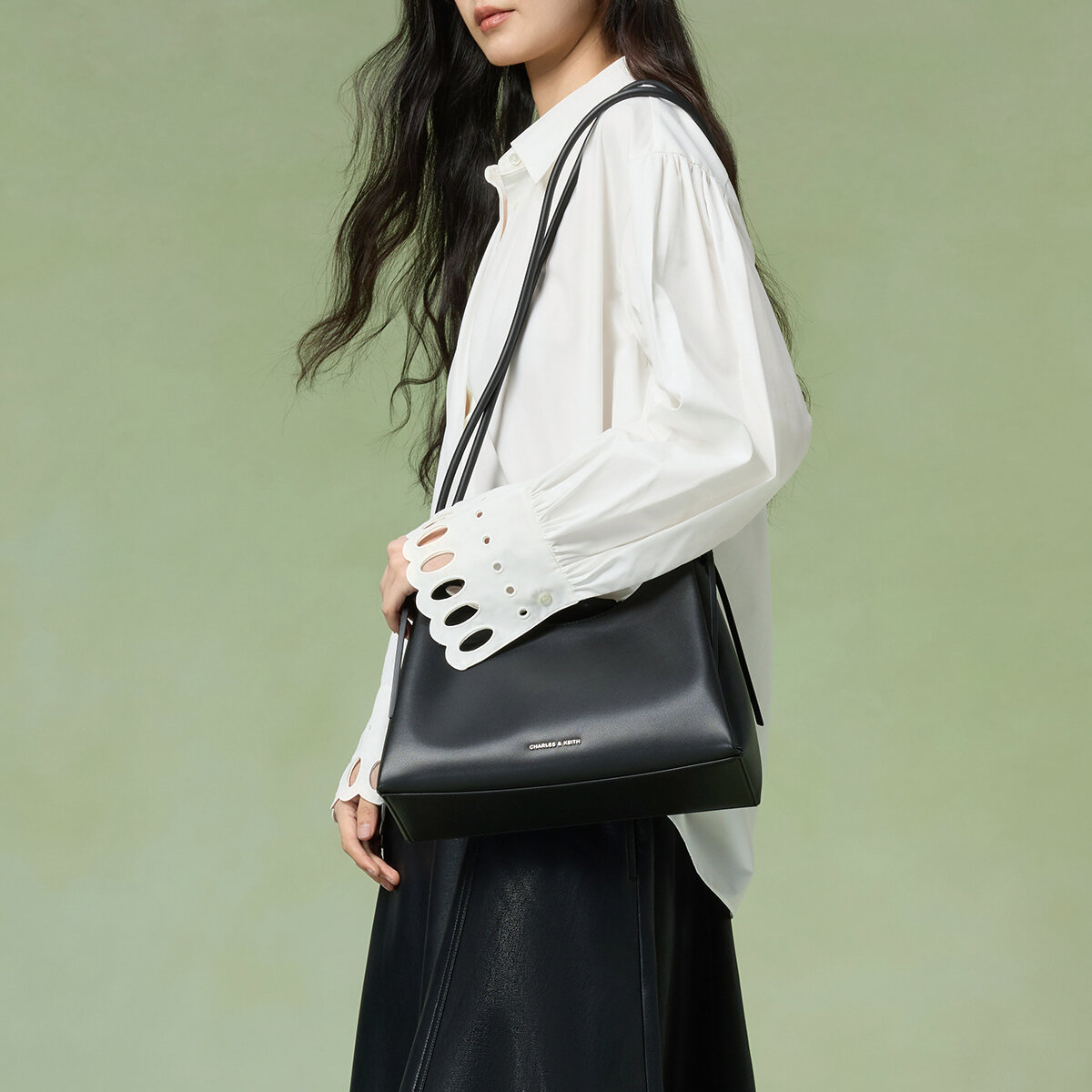 Сумка CHARLES & KEITH, фактура вязаная, черный — фото 1