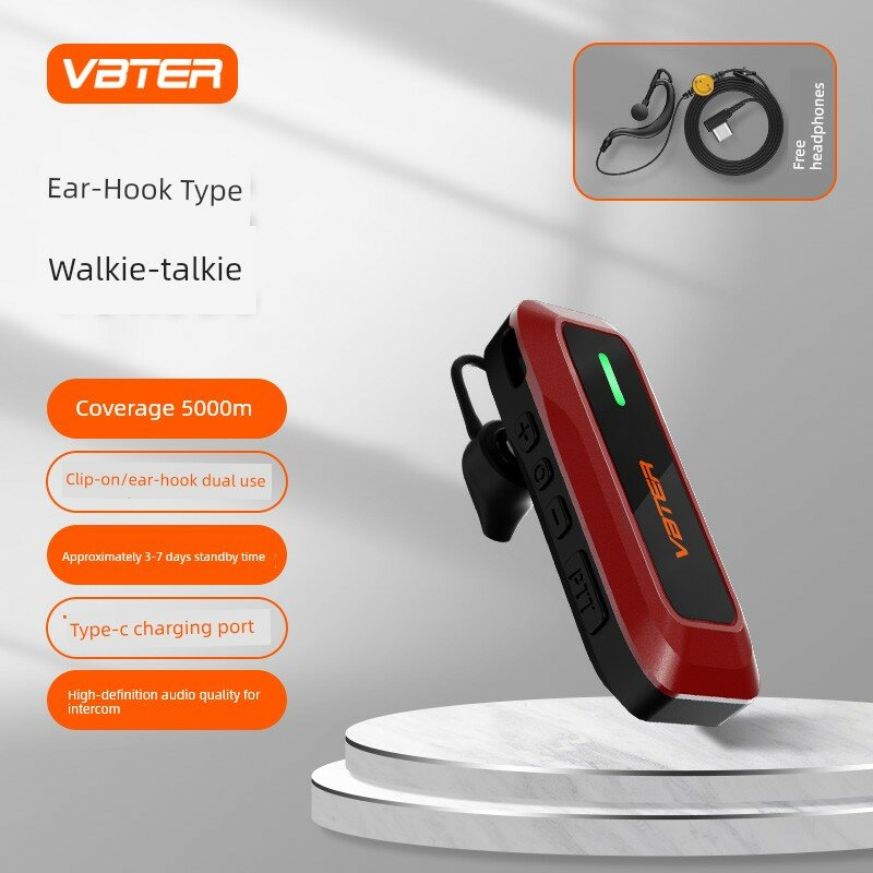 WBT-V1plus Ушные наушники Рация Миниатюрная Наружная Беспроводная Ручная Рация Красная с Зарядкой Type-C