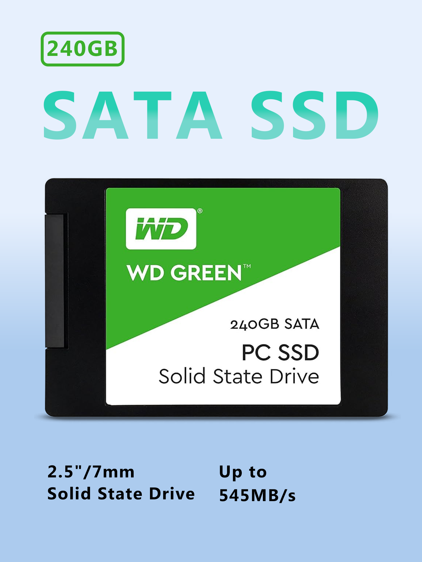 Твердотельный накопитель WD Green 240ГБ 2.5" SATA III 6 Гбит/с до 545 МБ/с TLC SSD