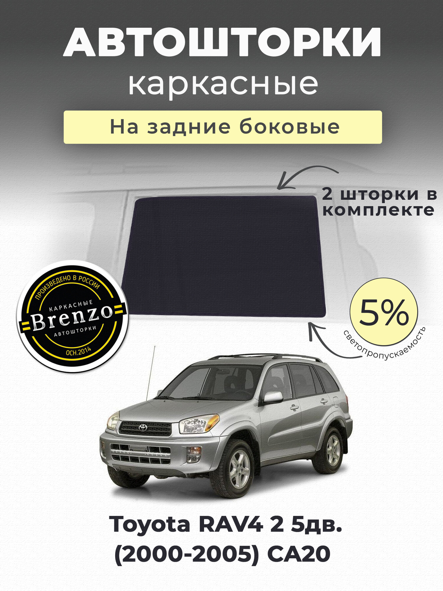 Каркасные шторки Toyota RAV4 2 5дв. (2000-2005) CA20 на задние двери 5%, сетки от солнца в машину