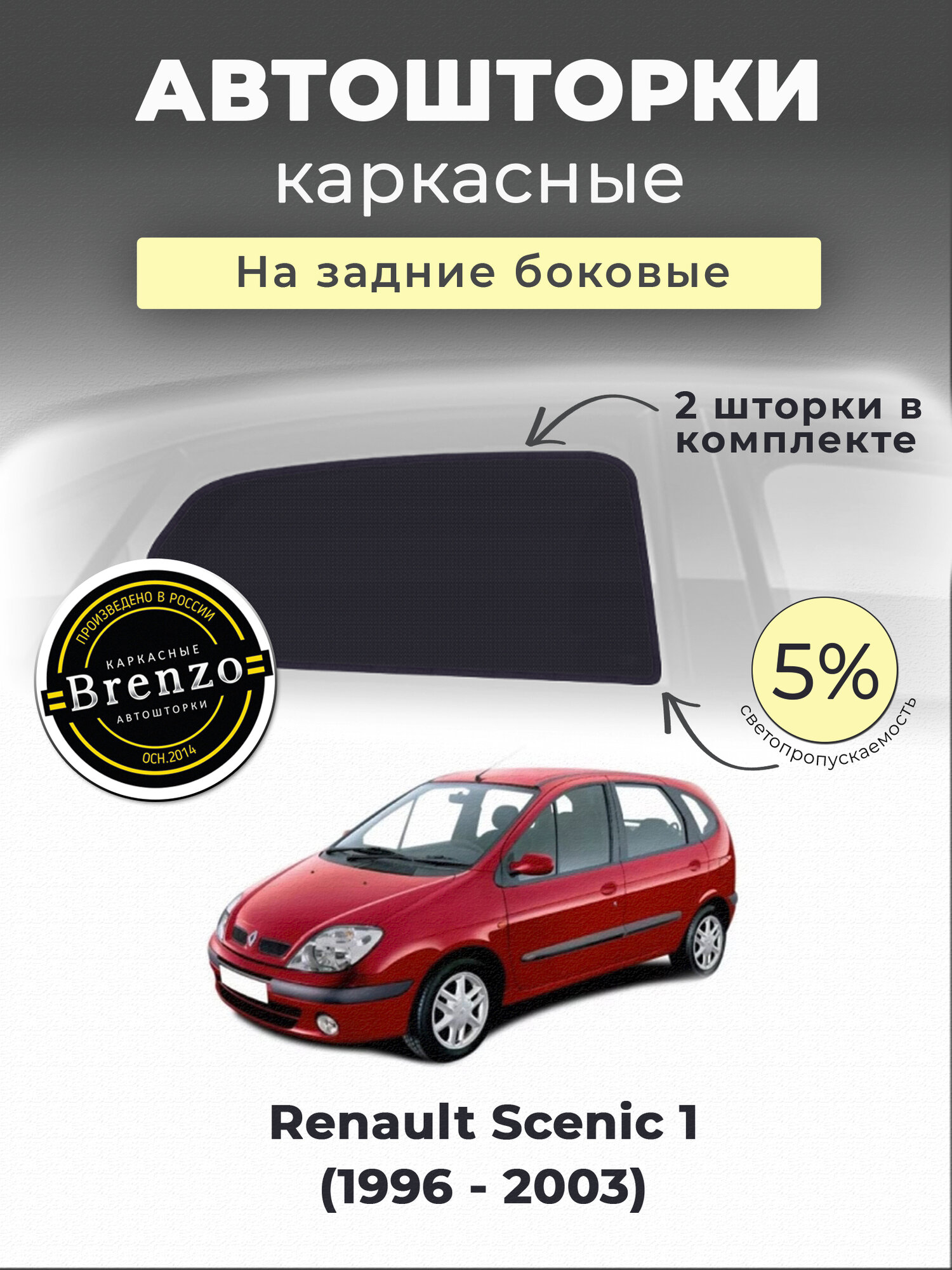 Каркасные шторки Renault Scenic 1 Минивэн 5дв. (1996 - 2003) на задние двери 5%, сетки от солнца в машину