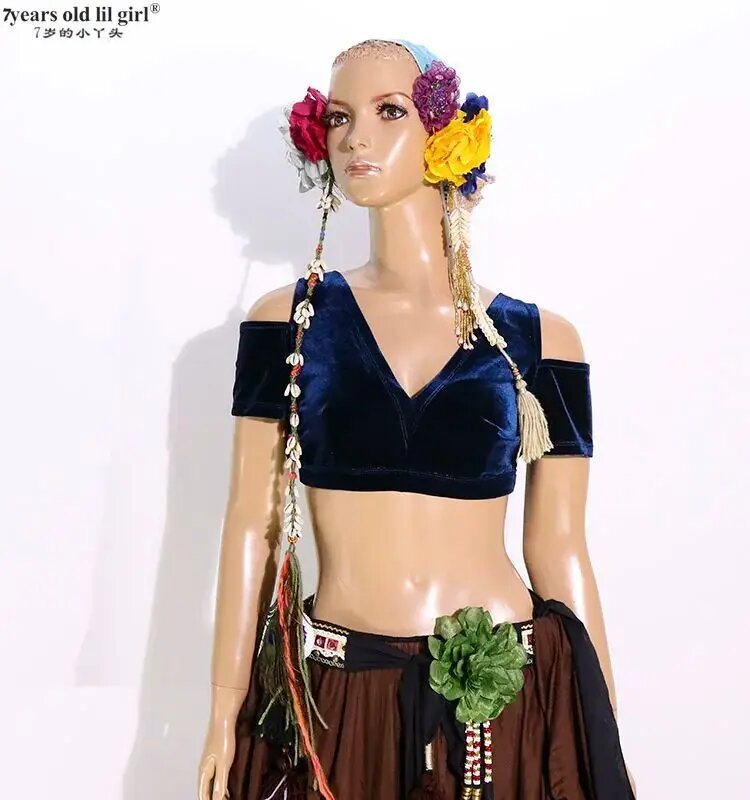 Топ Tribal из бархата XL, CJJ43, для танца живота