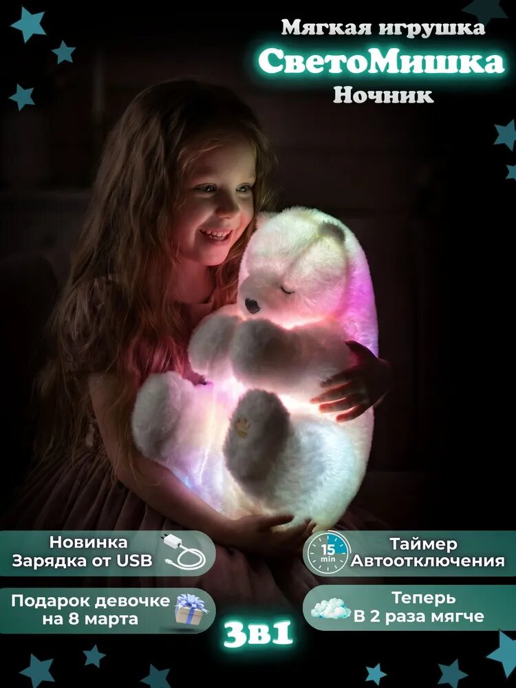 Мягкая игрушка Овечка Ночник детский для сна. Светильник подарок девочке на 8 марта