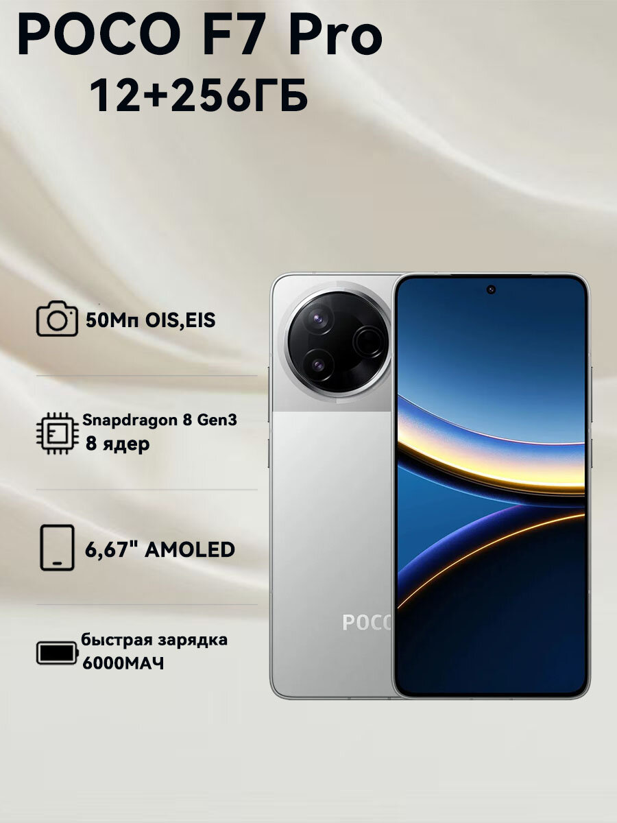 Смартфон POCO F7 Pro, 12ГБ/256ГБ, 6.67" AMOLED, камера 50Мп, голубой