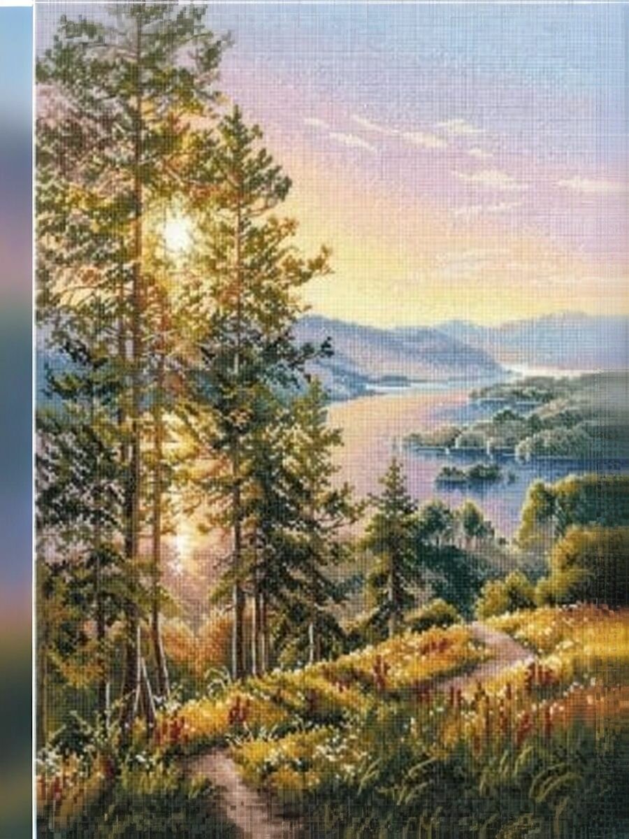 Набор для вышивки Amishop "Закат в Лесу", 26x39 см, 162 x 246 стежков, 33 цветов, 16 CT Aida