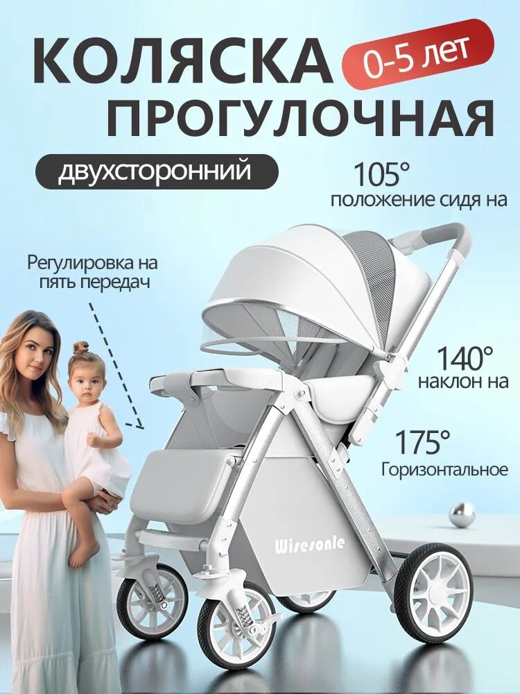 Коляска прогулочная легкая, Двунаправленная, сидячая или лежачая, с высоким ландшафтом, коляска