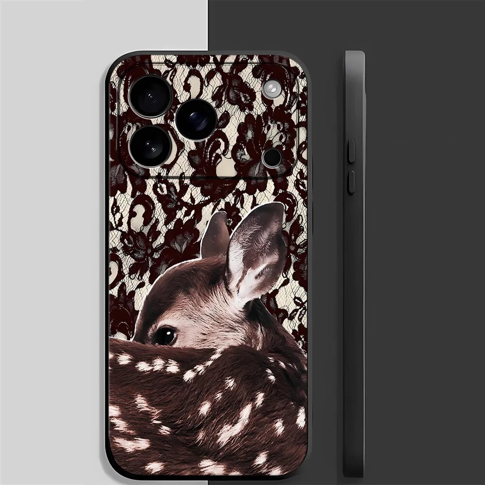 Мягкий силиконовый чехол Lace Deer для iPhone 11 12 13 14 15 Plus 16 17 Pro Max, противоударный, защитный от падений