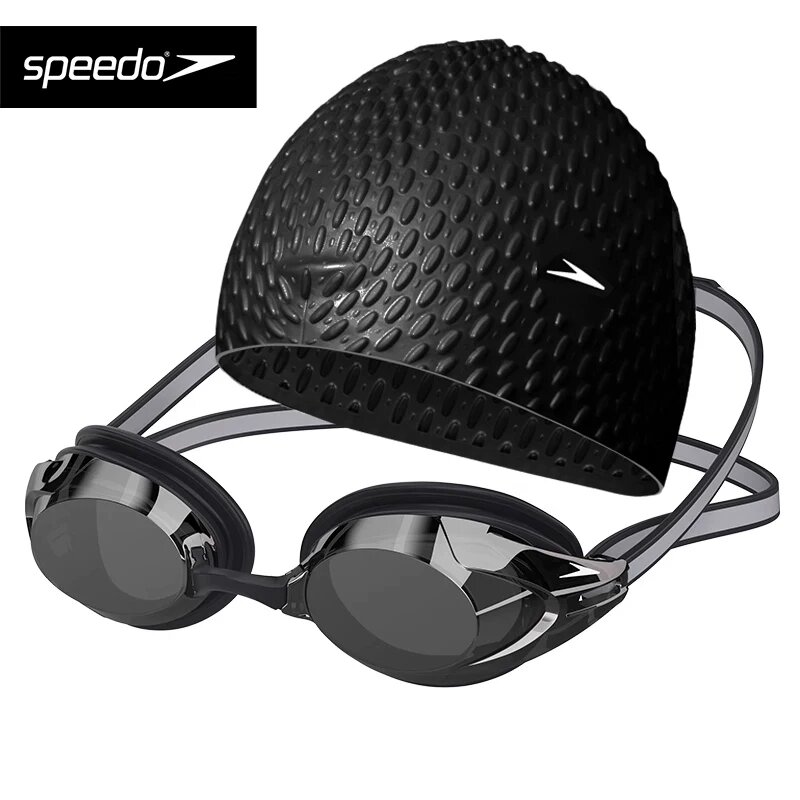 Купальные очки Speedo V3 черные, дымчатые с капюшоном, прозрачный объектив