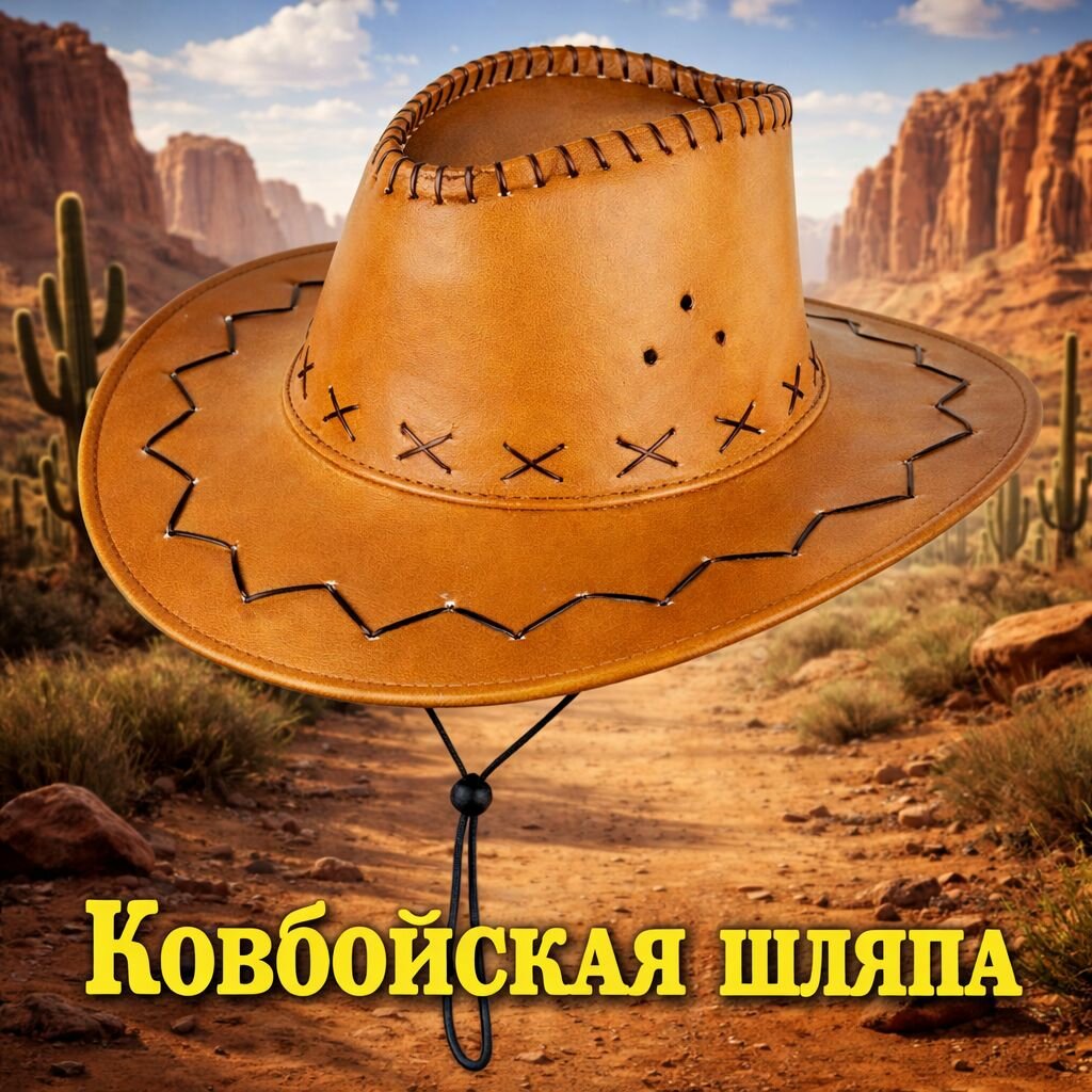 Ковбойская шляпа Happy Pirate "Настоящий ковбой", кожзам коричневая