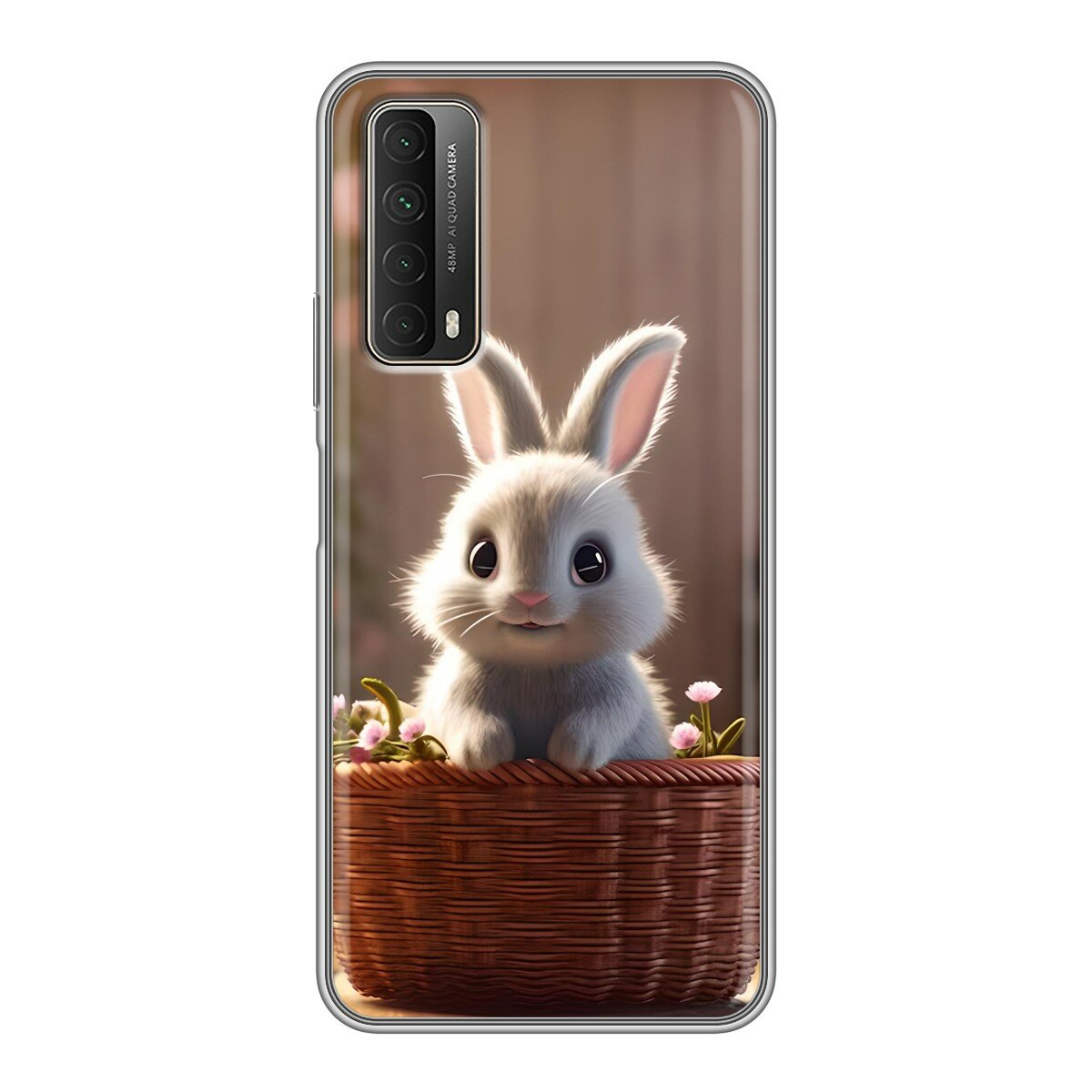 Чехол для Huawei P Smart (2021) с принтом для детей с милым Зайчиком в корзинке (Хуавей П Смарт 2021)
