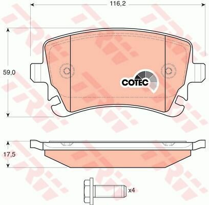 Колодки задние без датчика AUDI A4 A6 A8 2.8-4.2 3.0TDi TRW GDB1516