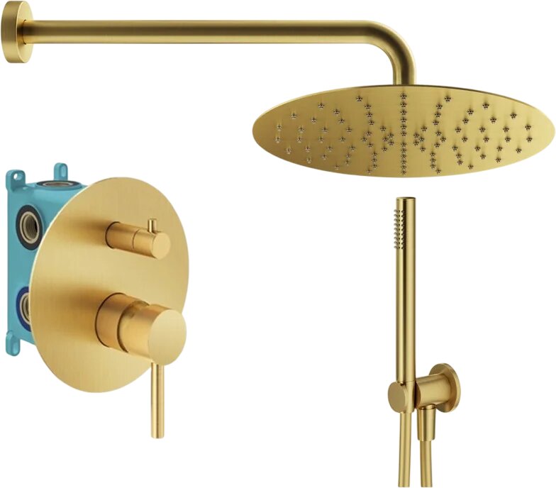 Душевой комплект Plumberia Selection Ixo KITXO18OB 4 в 1, встраиваемый, с внутренней частью в комплекте, со смесителем, с тропическим душем, латунный, золотой, душевая система